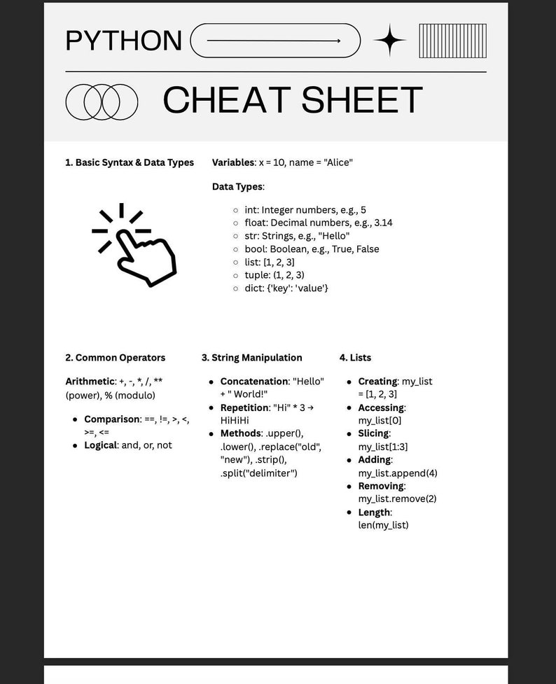 Python Cheat Sheet Guide, Study Guide, Programming, IT, Tech Related ...