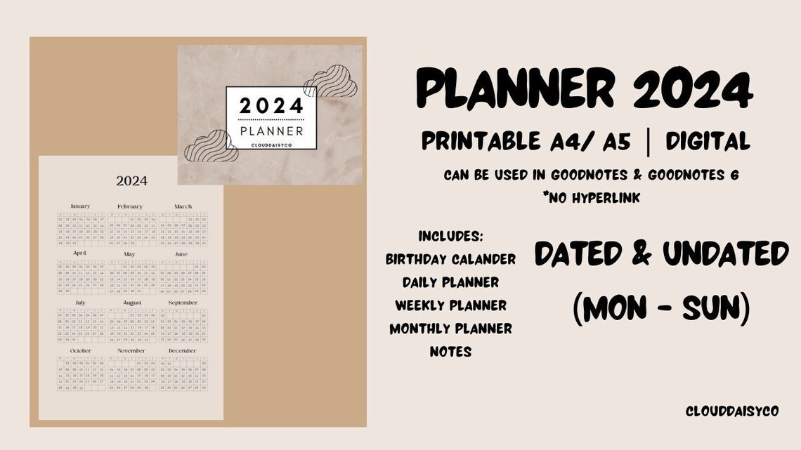 Digital Planner (2024) | Printable/ Goodnotes/ Goodnotes 6 | Daily ...