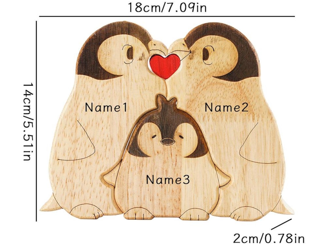 Personalized Penguin Family Wooden Art Puzzle Custom Desktop Decor ...