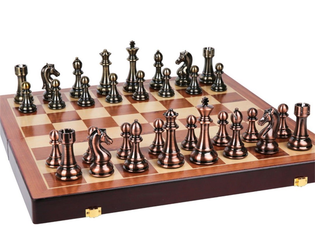 High-grade Luxury Chess Set Bronze Metal Pieces, Folding Board, Family ...