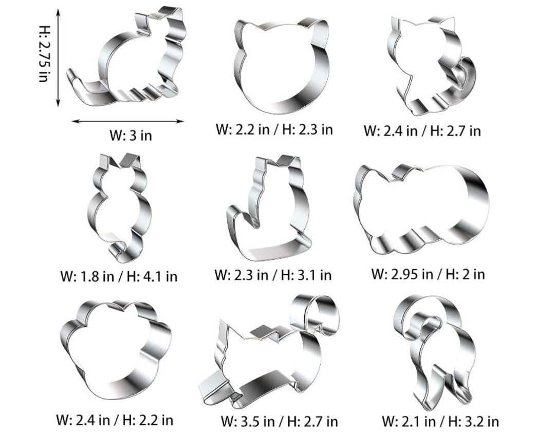 Cat Cookie Cutters Set, Assorted Cat Shape Metal Cookie Cutters, Cat ...