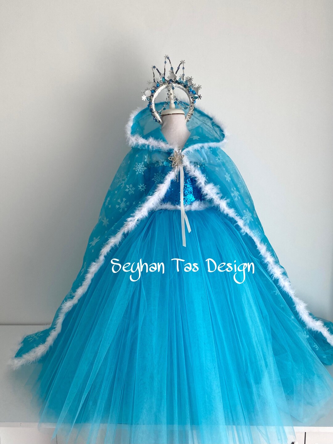 Elsa Inspired Girls Dress With Majestic Cape and Crown High-quality ...