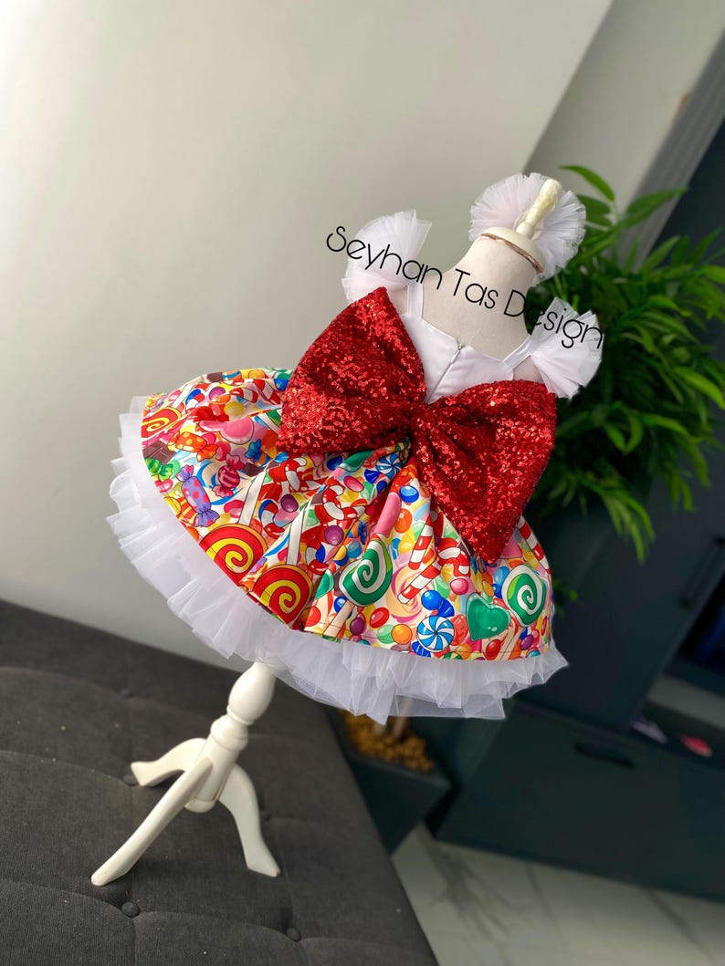Candyland-themed Girl’s Dress – Colorful Candy Print, Puffy Tulle, and ...