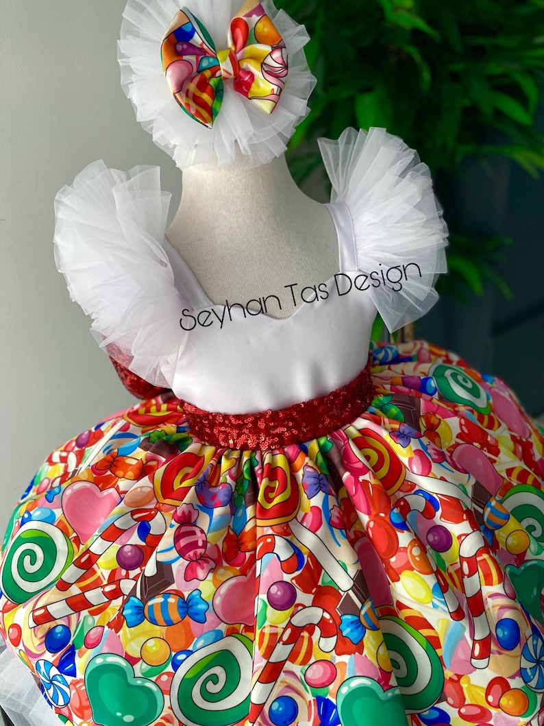 Candyland-themed Girl’s Dress – Colorful Candy Print, Puffy Tulle, and ...