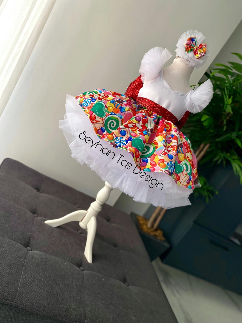 Candyland-themed Girl’s Dress – Colorful Candy Print, Puffy Tulle, and ...