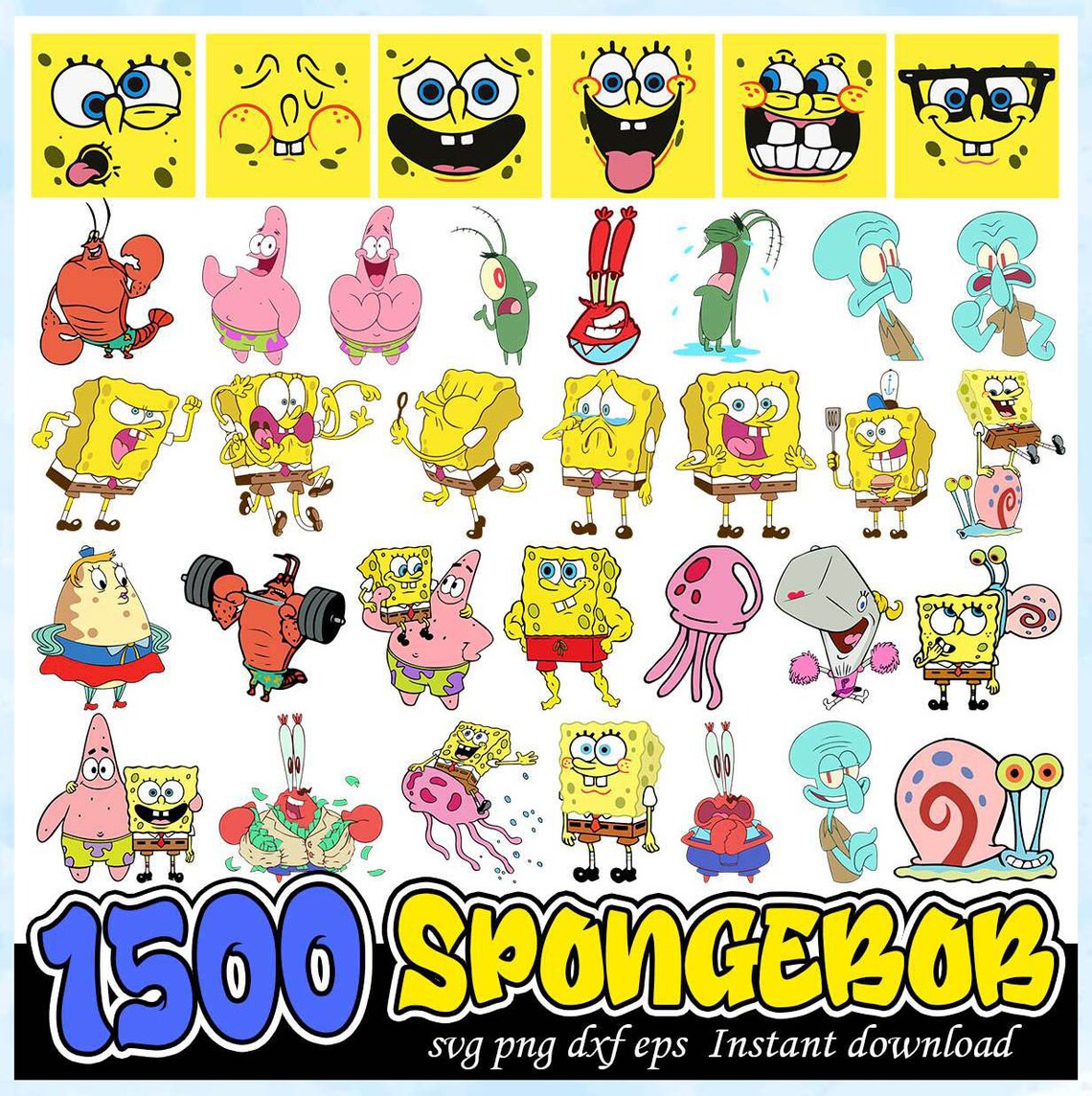 Spongebob Svg, Spongebob Faces Cricut, Squarepants Svg, Spongebob Faces ...