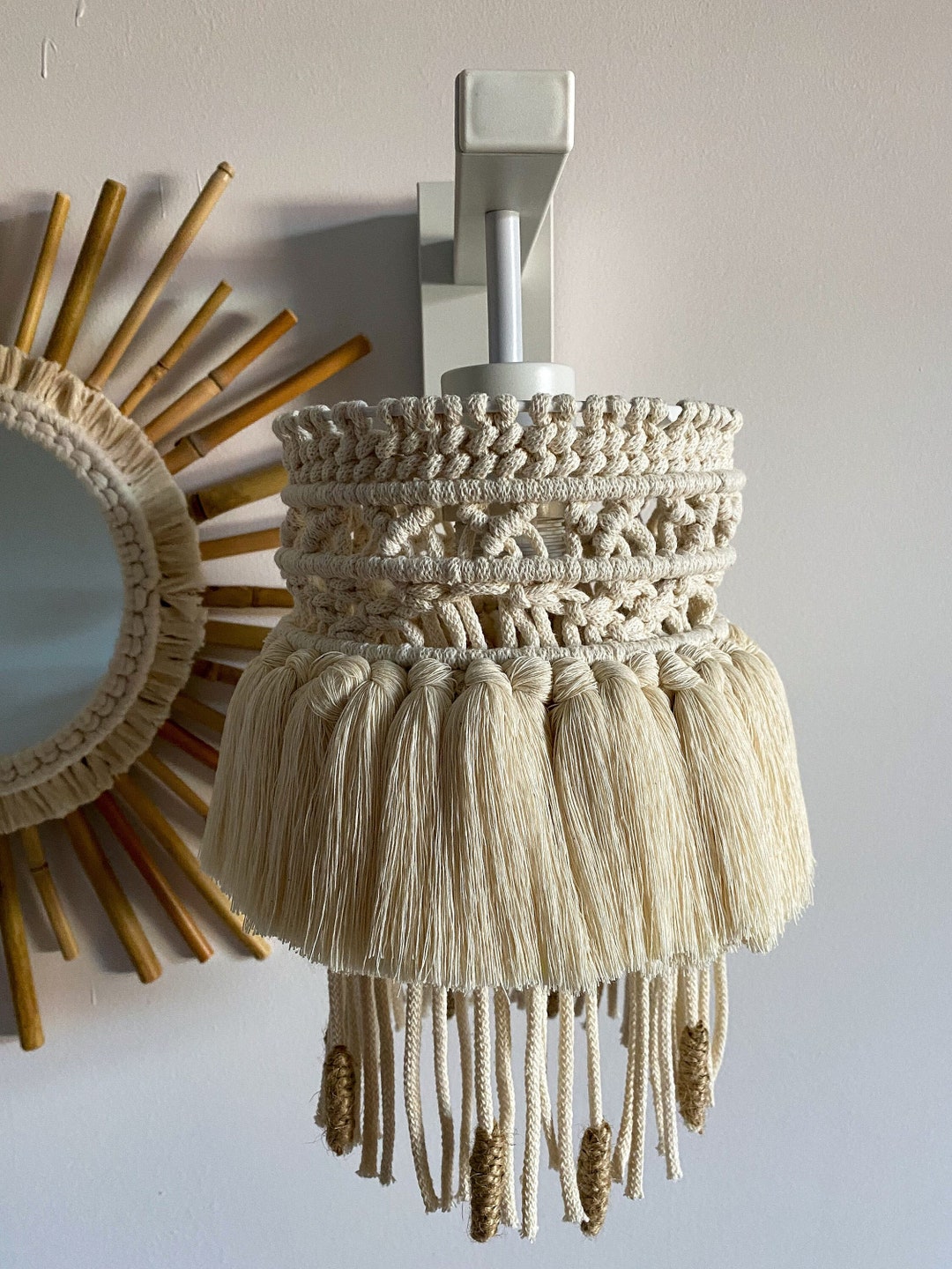 Macrame Wall Lamp, Macrame Night Lamp, Wand Lamp, Tassel Lamp Shade ...