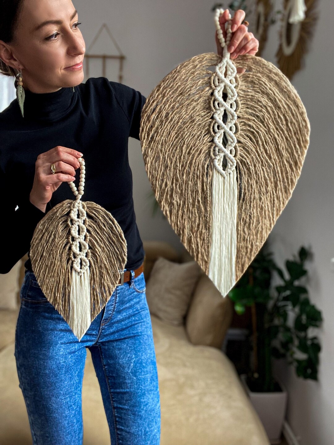 Jute Macrame Leave, Jute Large Macrame Feather, Jute Macrame Feather ...