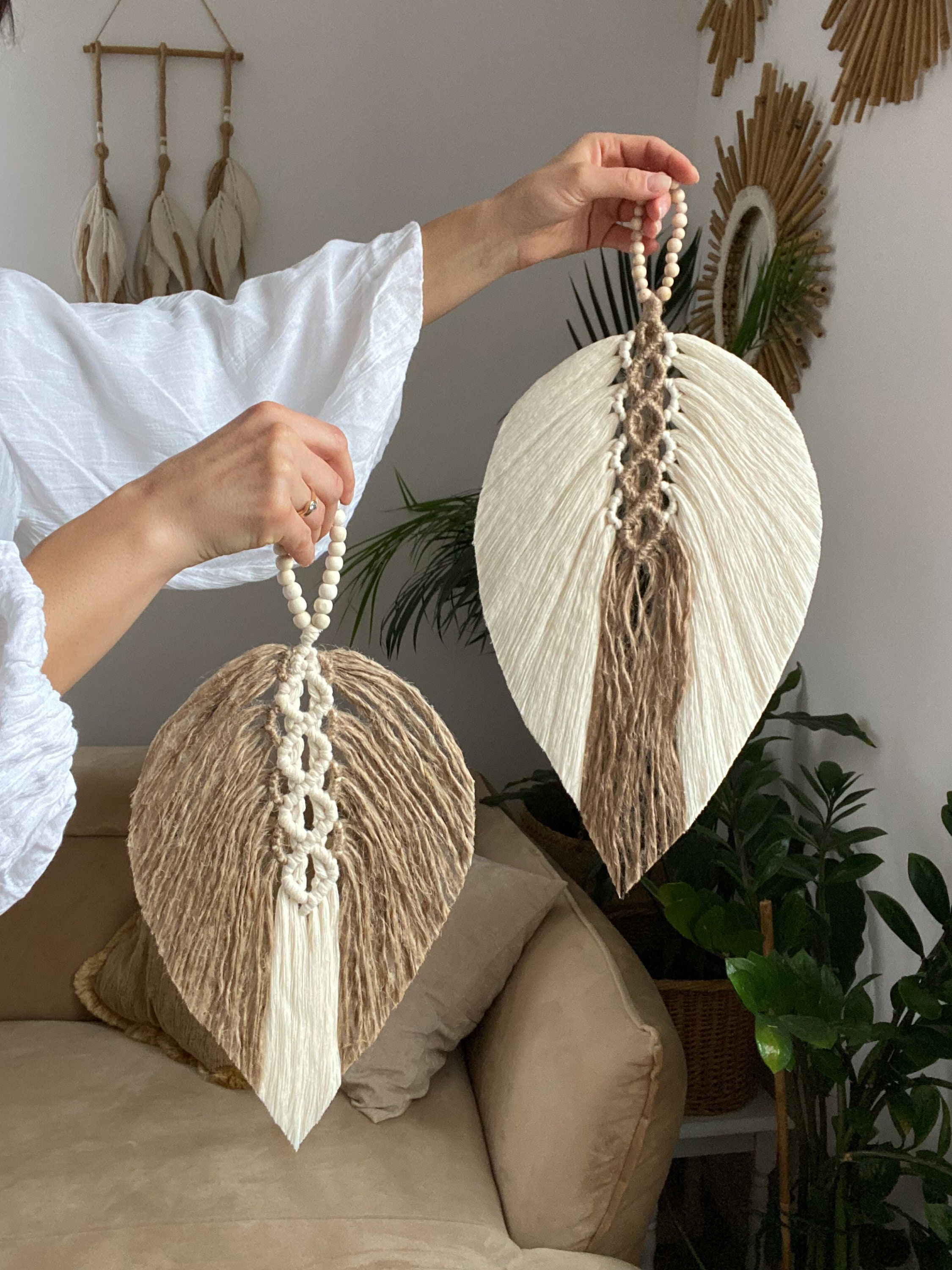 Jute Macrame Leave, Jute Large Macrame Feather, Jute Macrame Feather ...