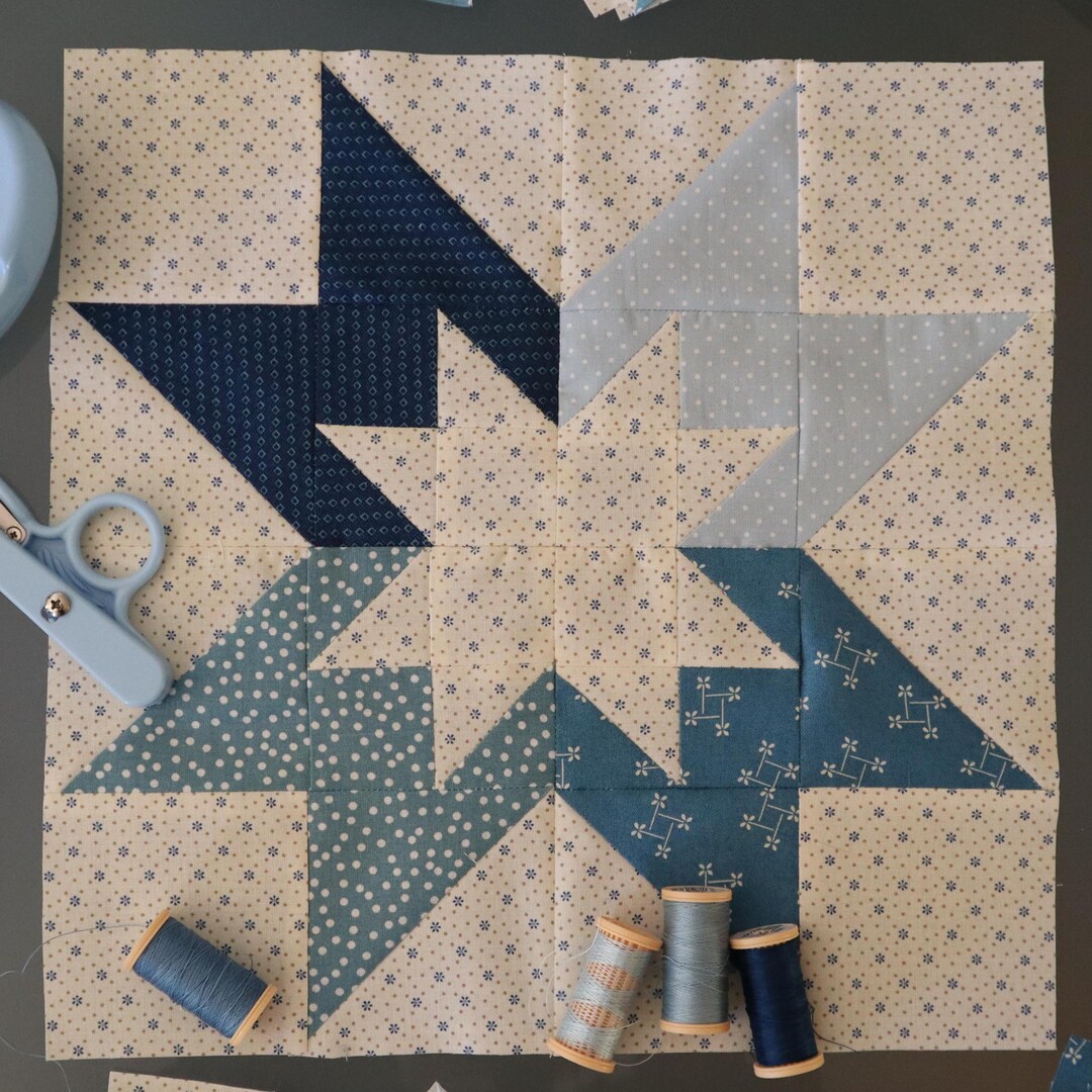 Double Sawtooth Star Quilt Block, 4 at a Time Star Block, 12” Quilt ...