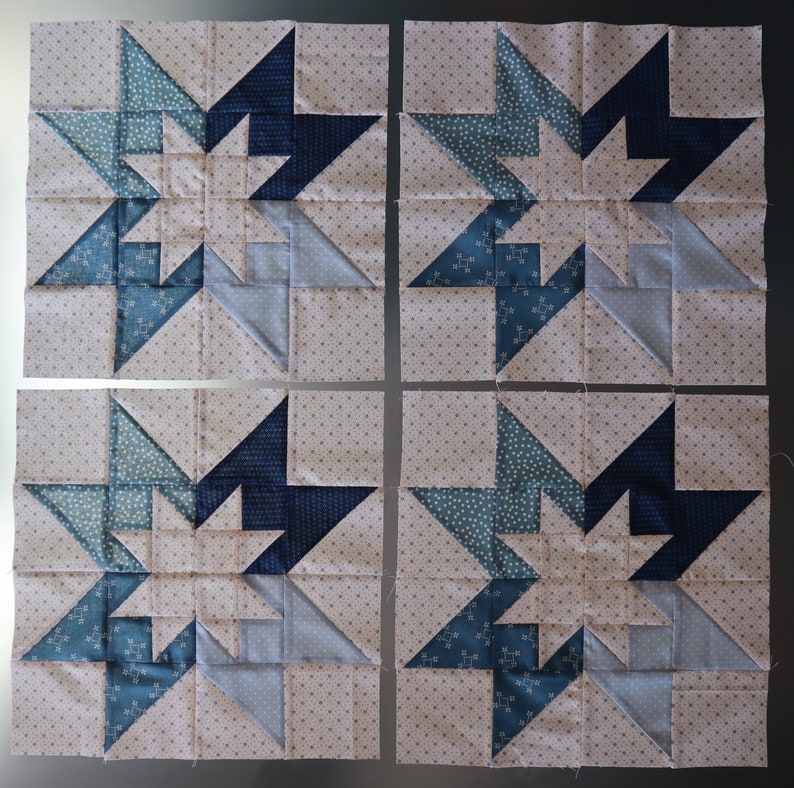 Double Sawtooth Star Quilt Block, 4 at a Time Star Block, 12” Quilt ...
