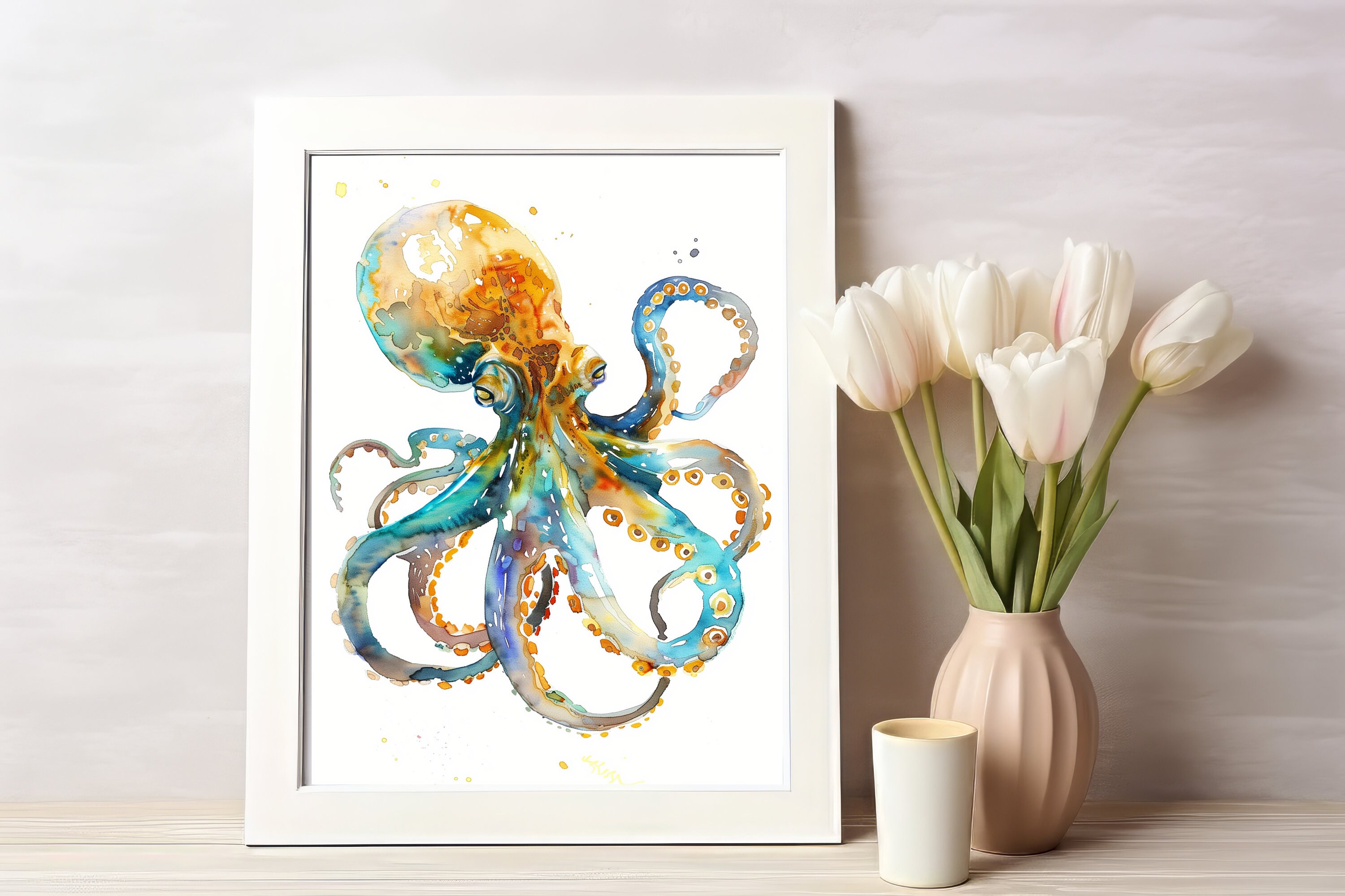 Hawaiian Octopus Watercolor Art Print - Coastal Decor, Marine Life ...