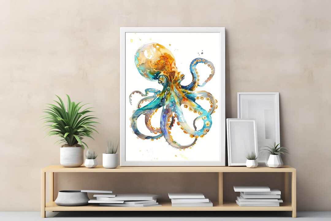 Hawaiian Octopus Watercolor Art Print - Coastal Decor, Marine Life ...