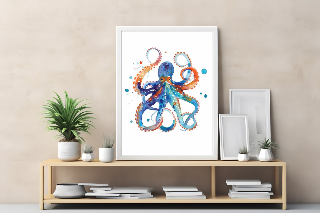 Octopus Watercolor Print, Ocean Art Decor, Marine Life Illustration ...