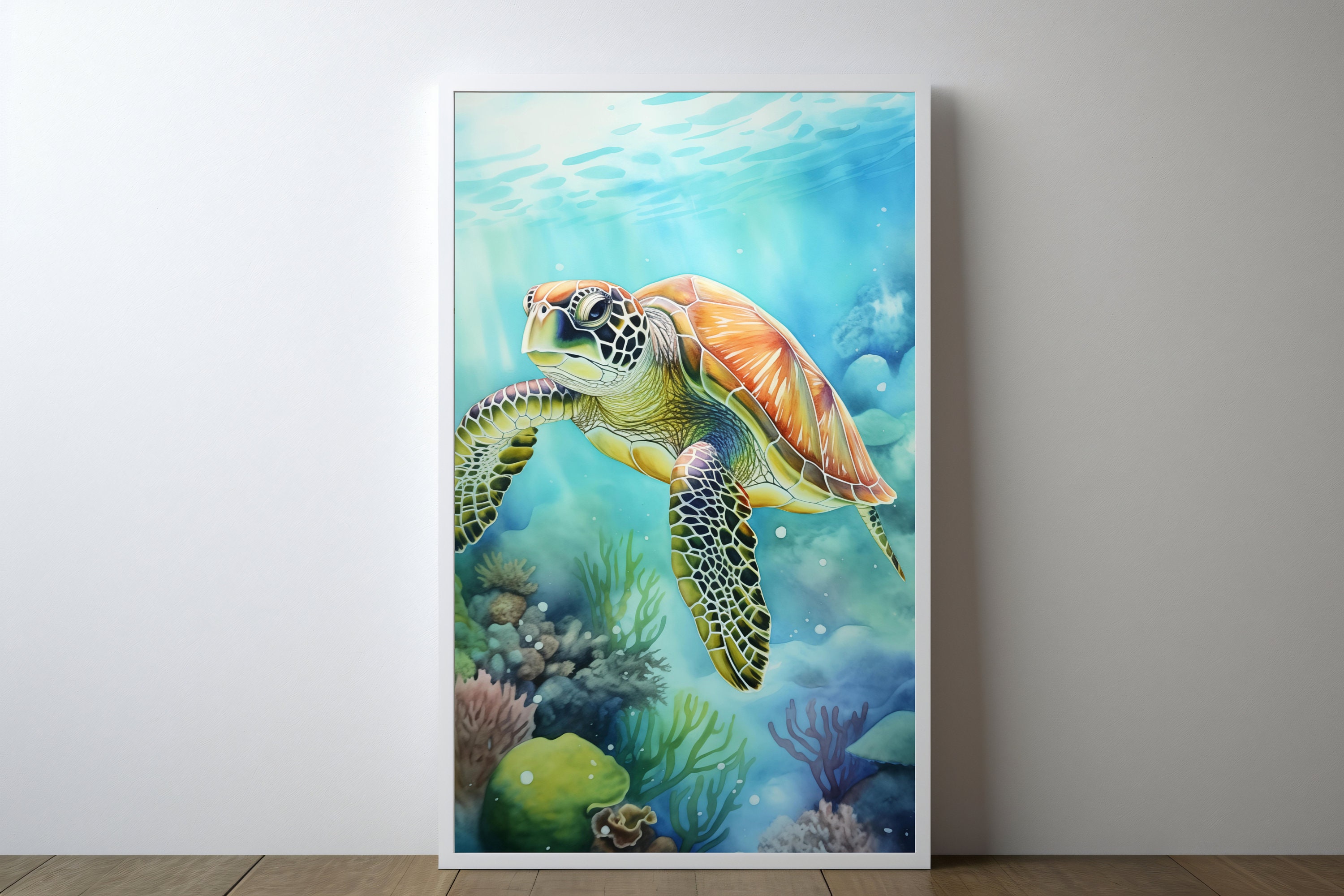 Sea Turtle Watercolor Art Print | Ocean Wall Decor, Beach Theme ...