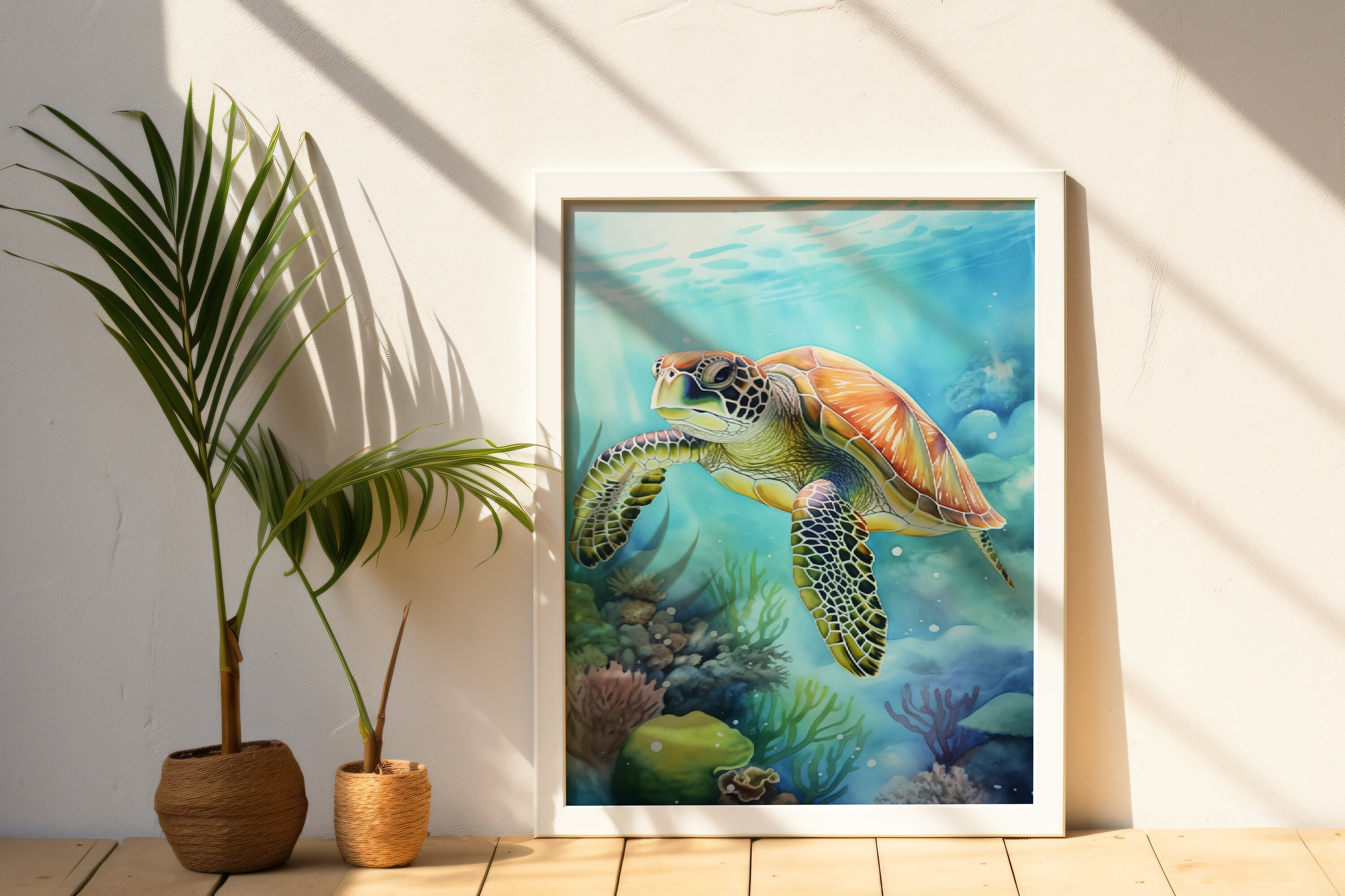 Sea Turtle Watercolor Art Print | Ocean Wall Decor, Beach Theme ...