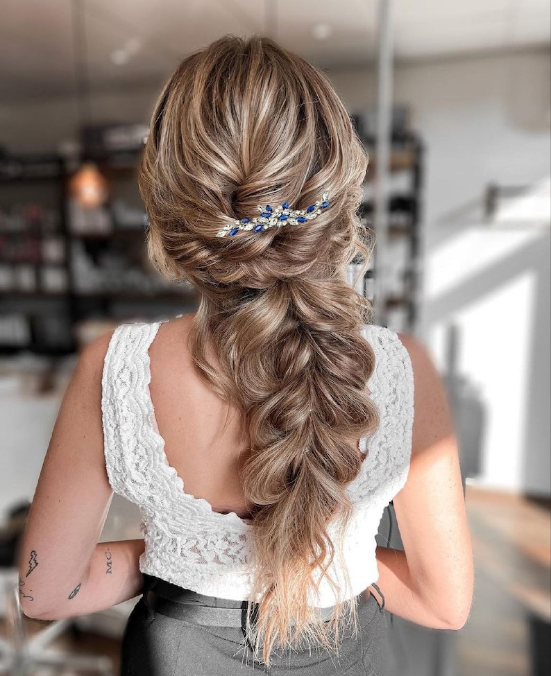 Bridal Rhinestone Hair Comb | Something Blue Hair Accessory | Wedding ...