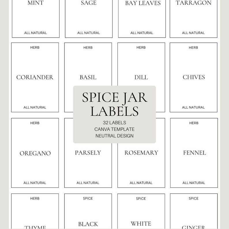 Printable Spice Jar Labels | Customisable Canva Template | Organised ...