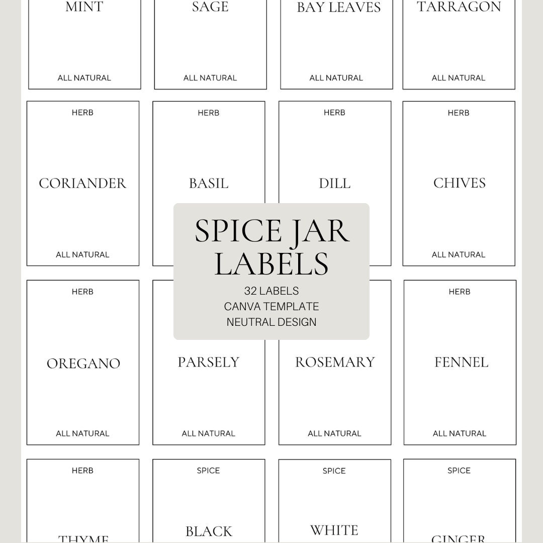 Printable Spice Jar Labels | Customisable Canva Template | Organised ...