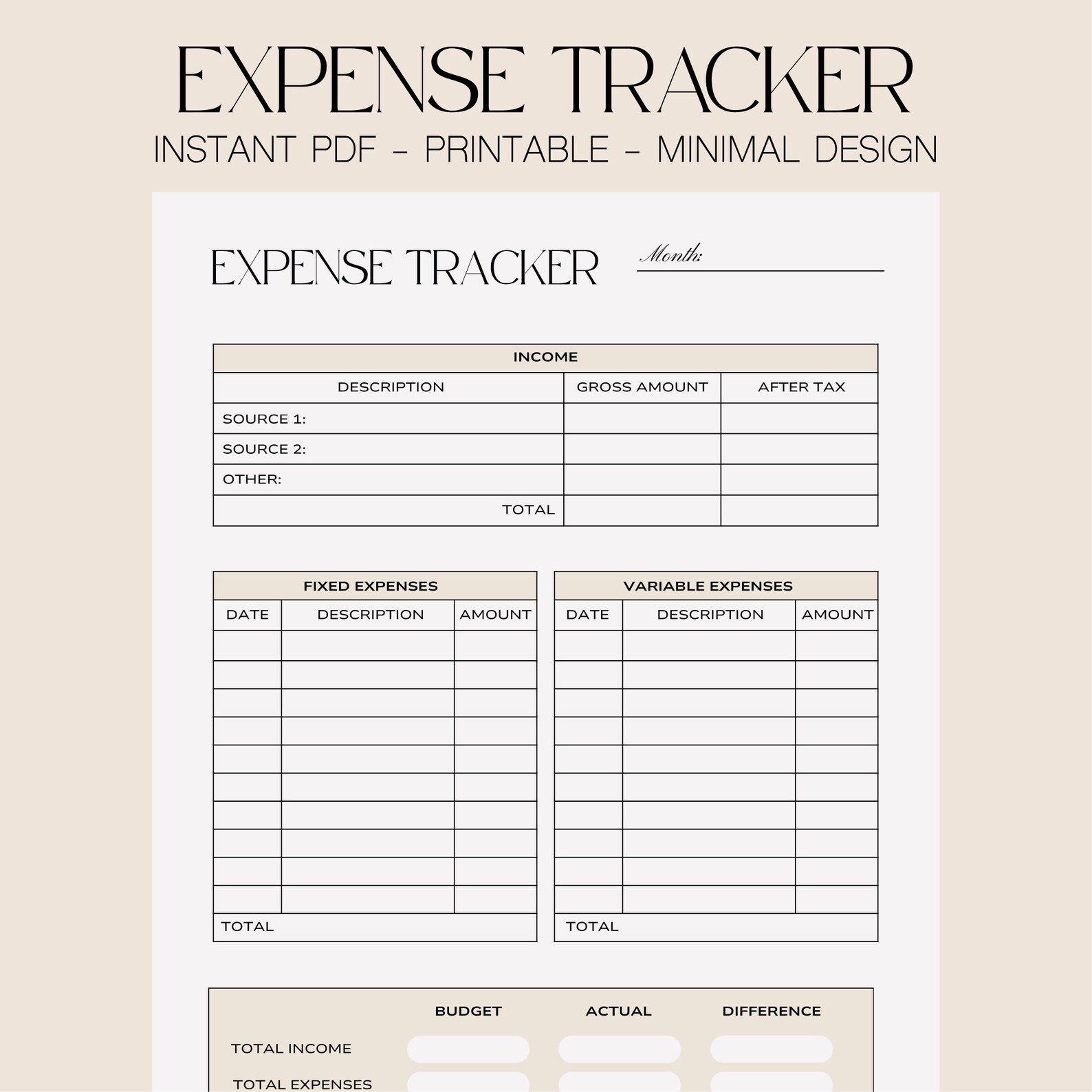 Expenses Tracker, Printable, Instant PDF, A4 - Etsy Australia