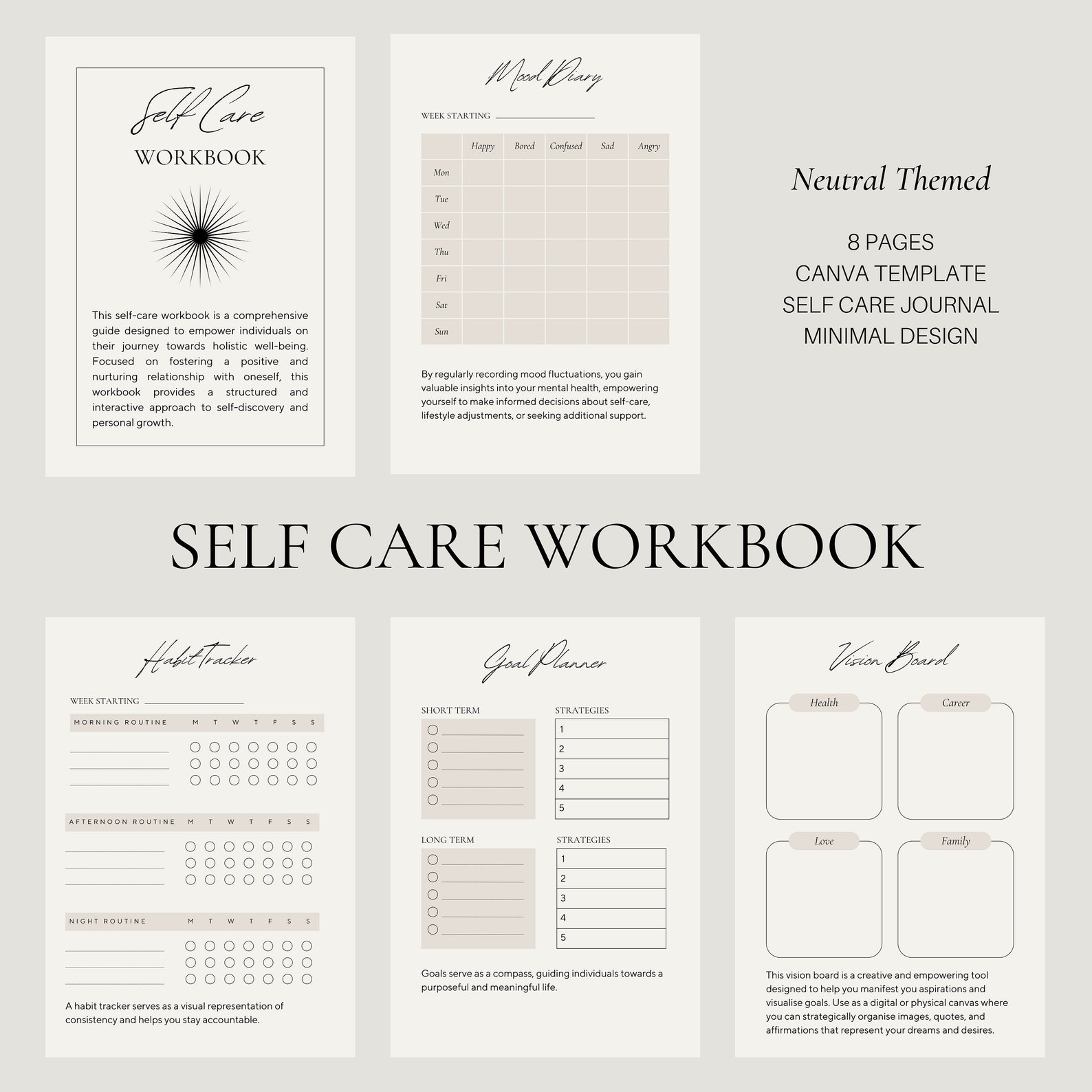 Self-care Journal: Printable Workbook | Canva Template | Mindfulness ...