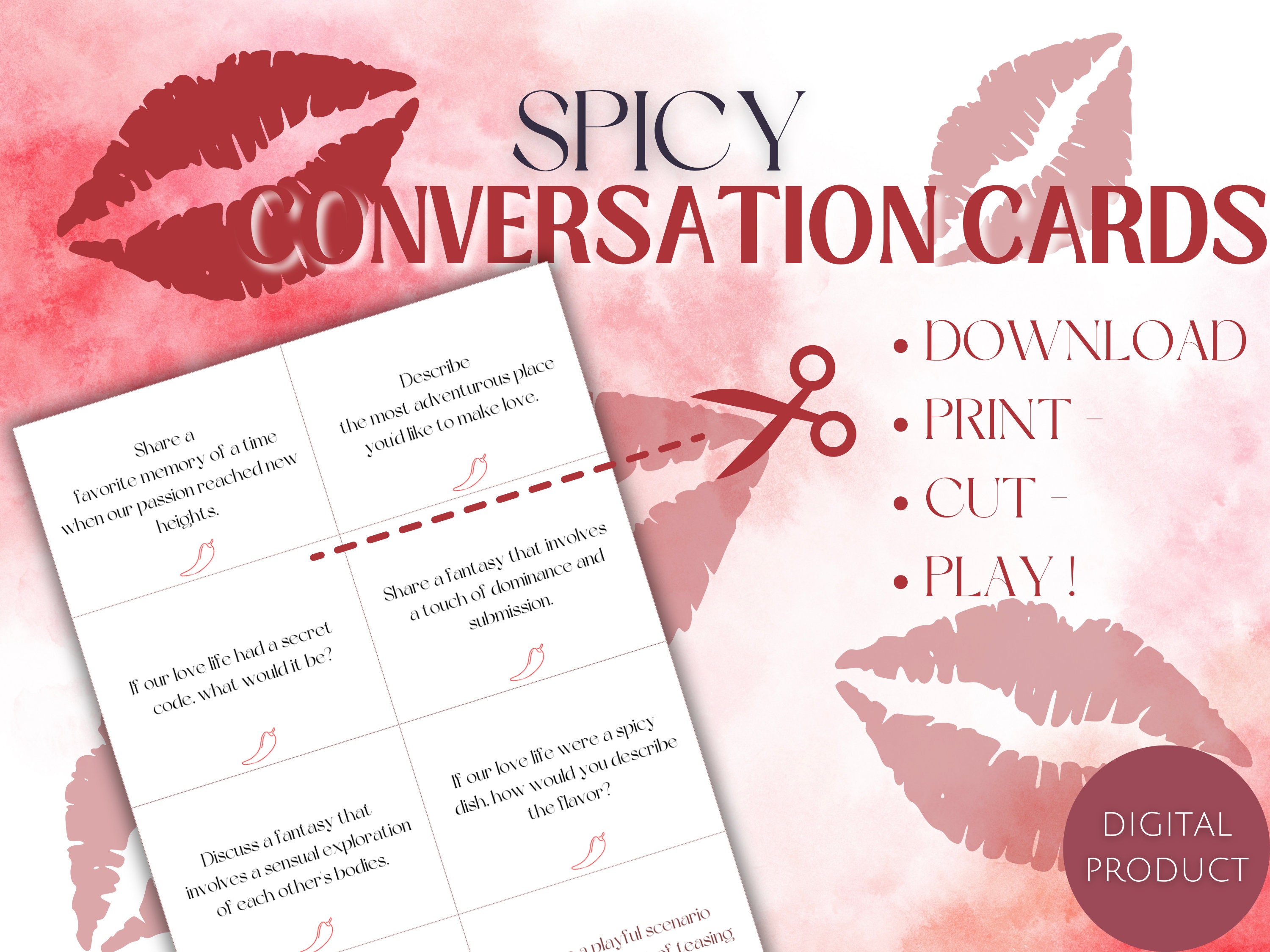 Spicy Couple Conversation Cards SPICY Game Couple Date Night Valentine ...