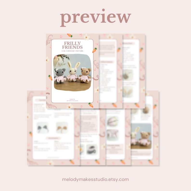 Frilly Friends Crochet Pattern [bunny, Cat and Bear DIGITAL PATTERN ...