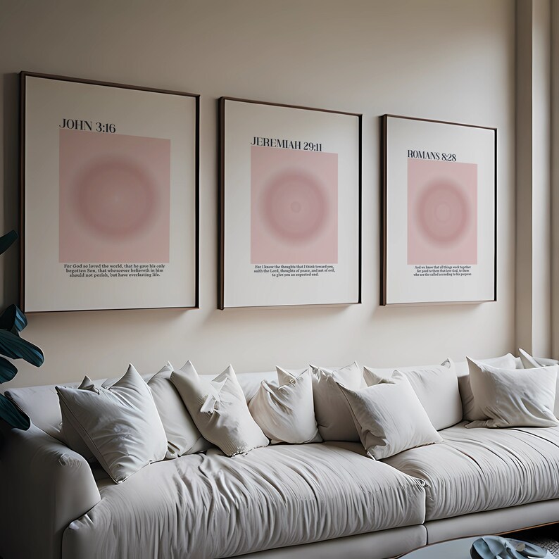 Pink Bible Verse Poster, Set of 3 Pastel Pink Christian Prints, Light ...