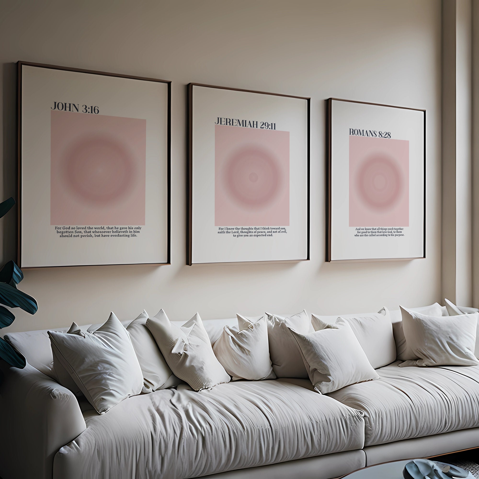 Pink Bible Verse Poster, Set of 3 Pastel Pink Christian Prints, Light ...