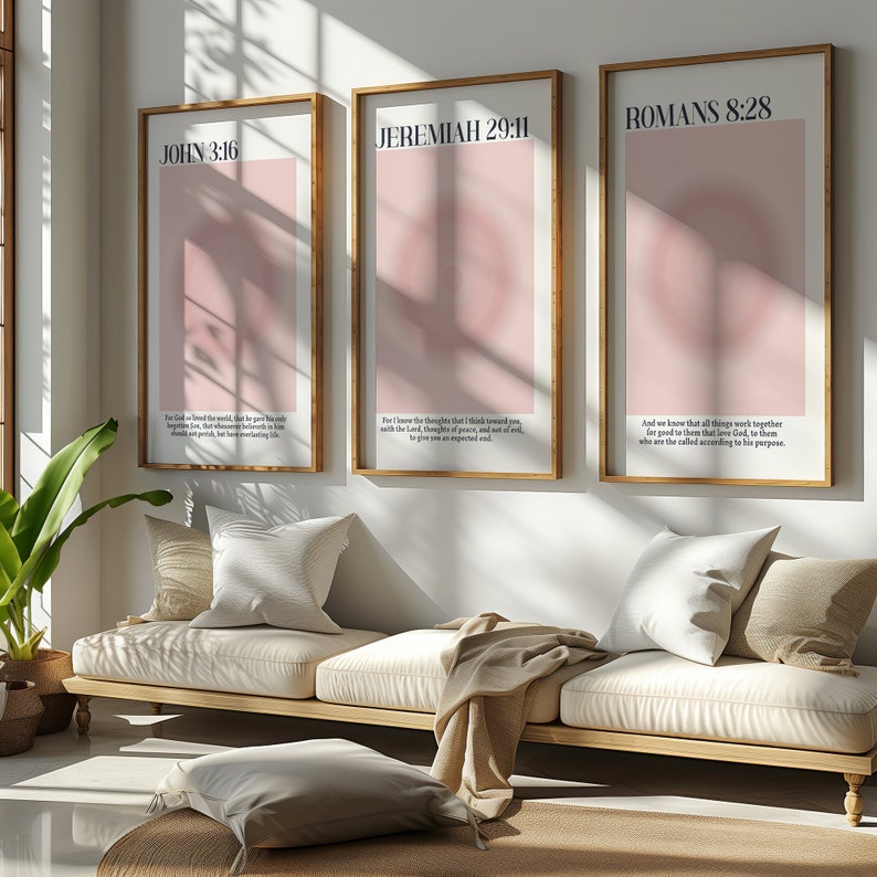 Pink Bible Verse Poster, Set of 3 Pastel Pink Christian Prints, Light ...