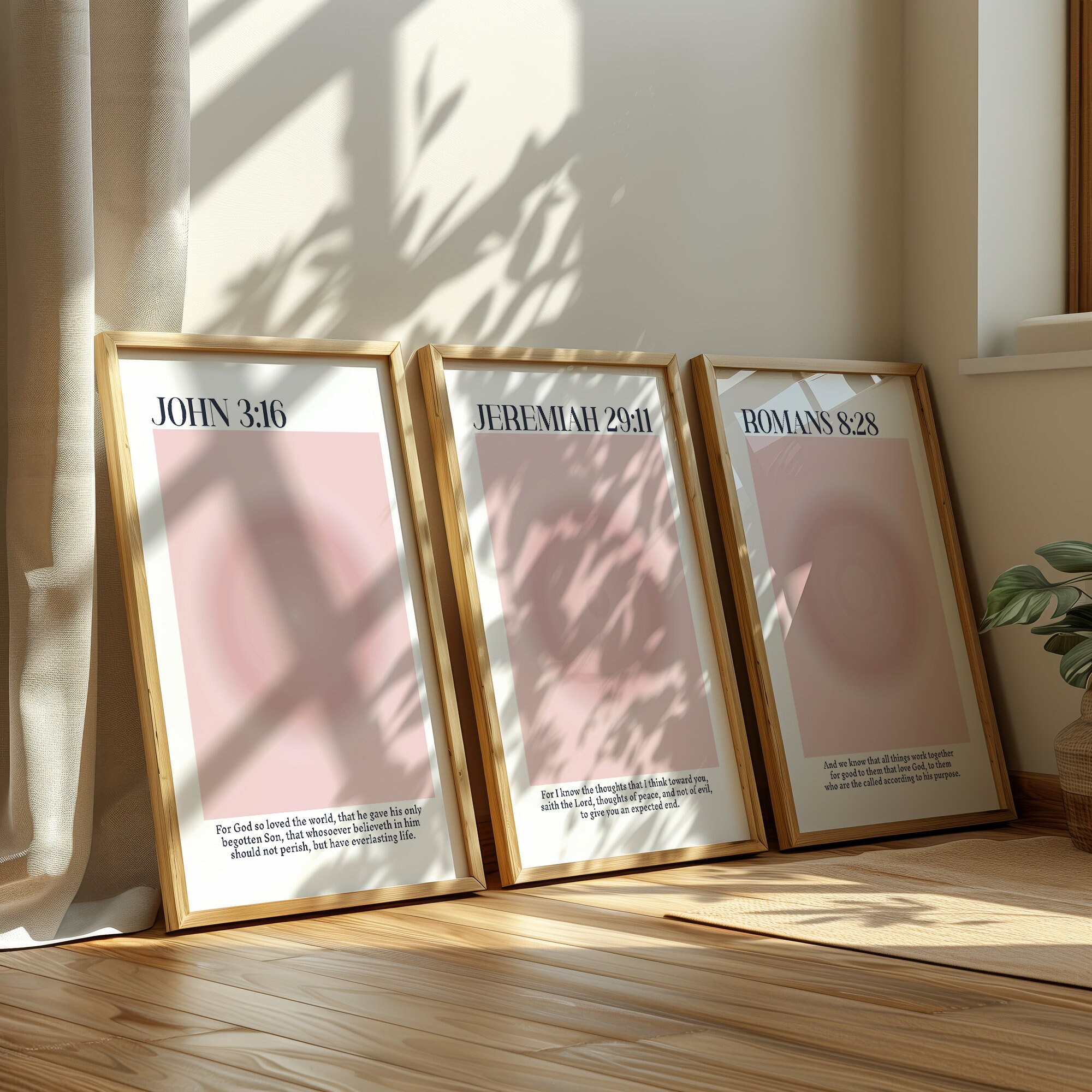 Pink Bible Verse Poster, Set of 3 Pastel Pink Christian Prints, Light ...