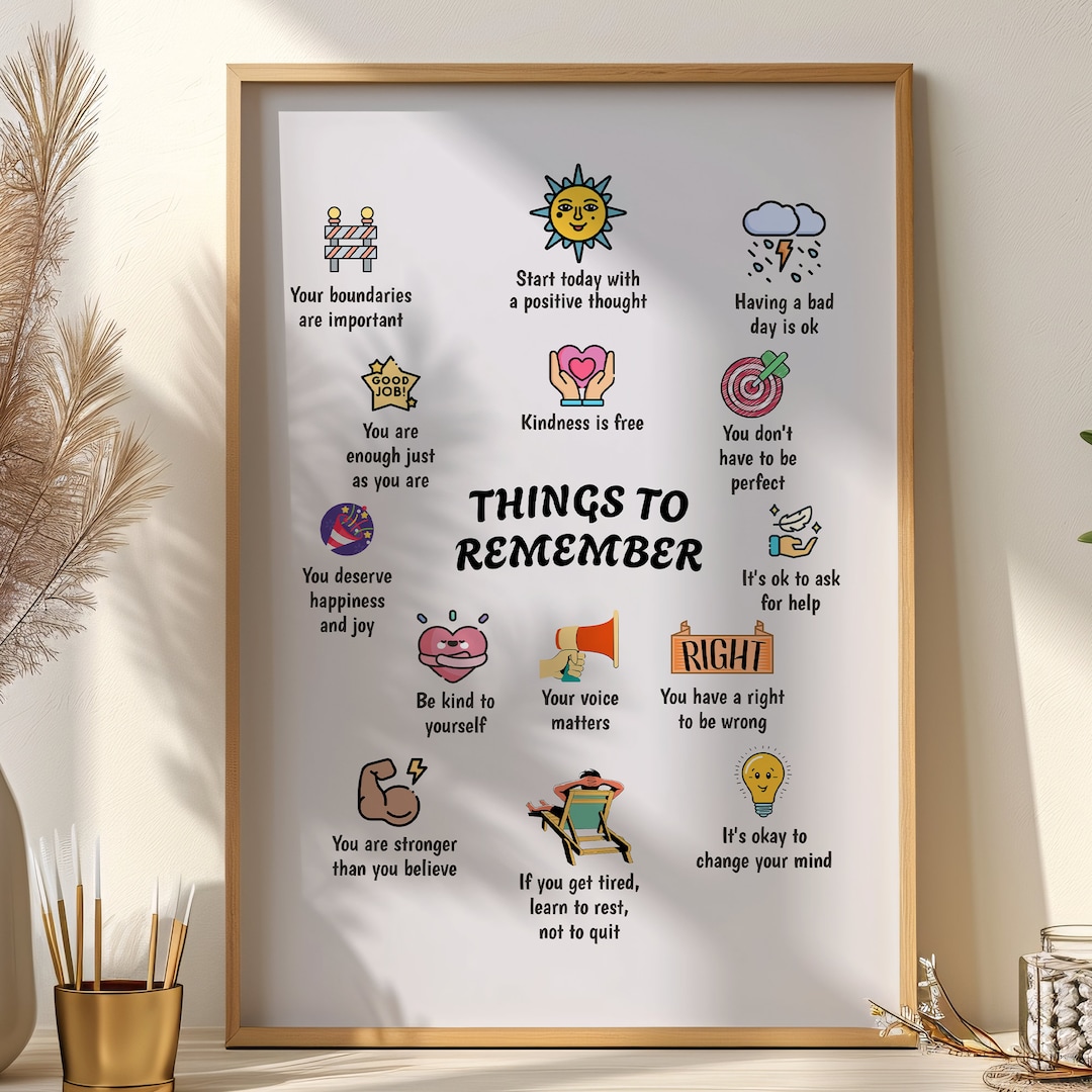 Things to Remember Poster, Therapy Office Wall Art, Daily Positive ...