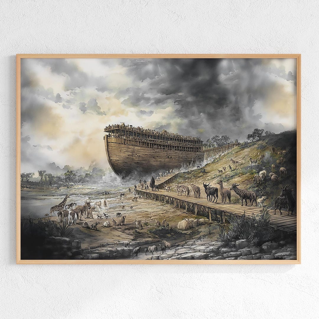 Noahs Ark Print, Christian Watercolor Nursery Wall Art, Bible Verse ...