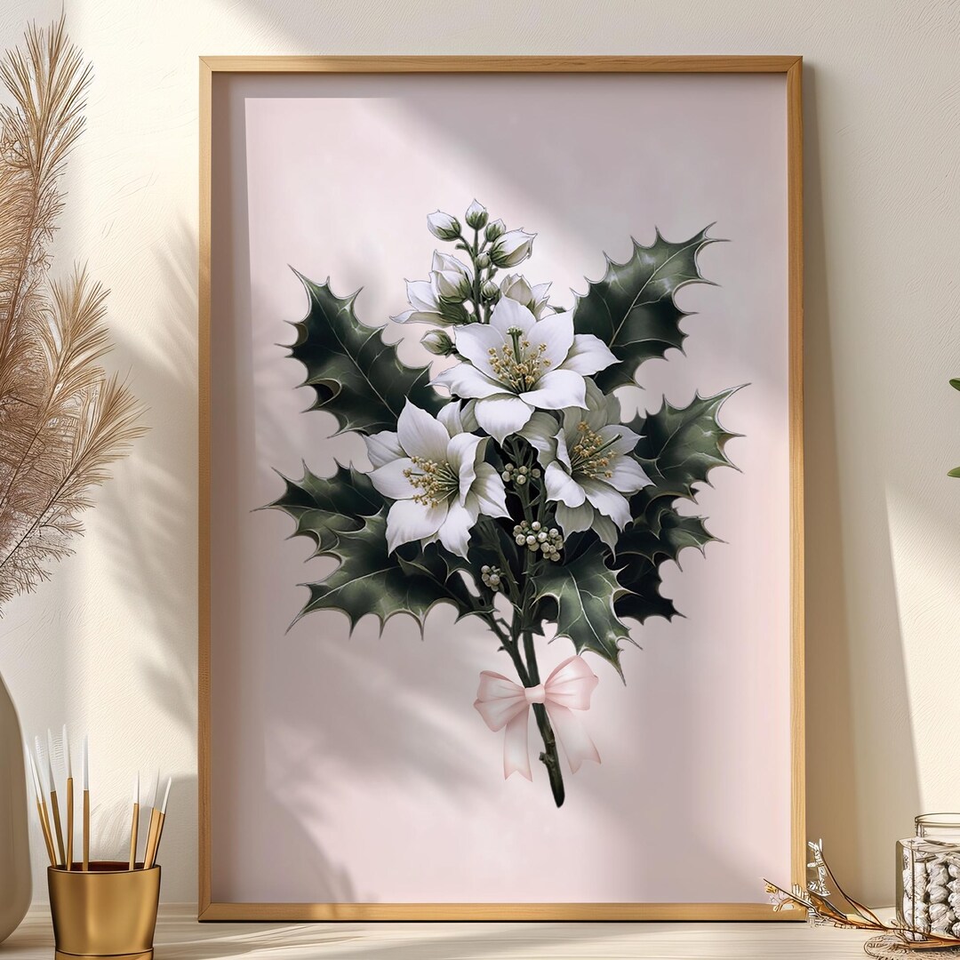 December Birth Month Flower Print, Coquette Holly Wall Art, Trendy ...