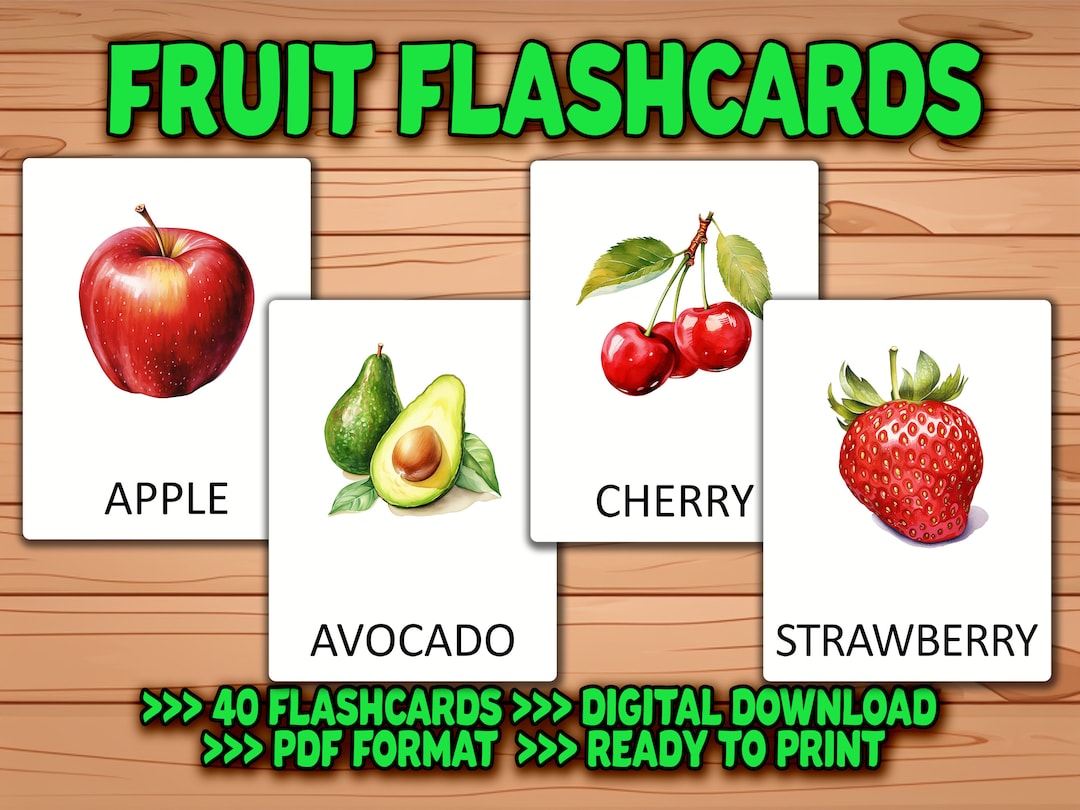 Fruit Flashcards 40 Montessori Cards Flash Cards Watercolor Fruits ...