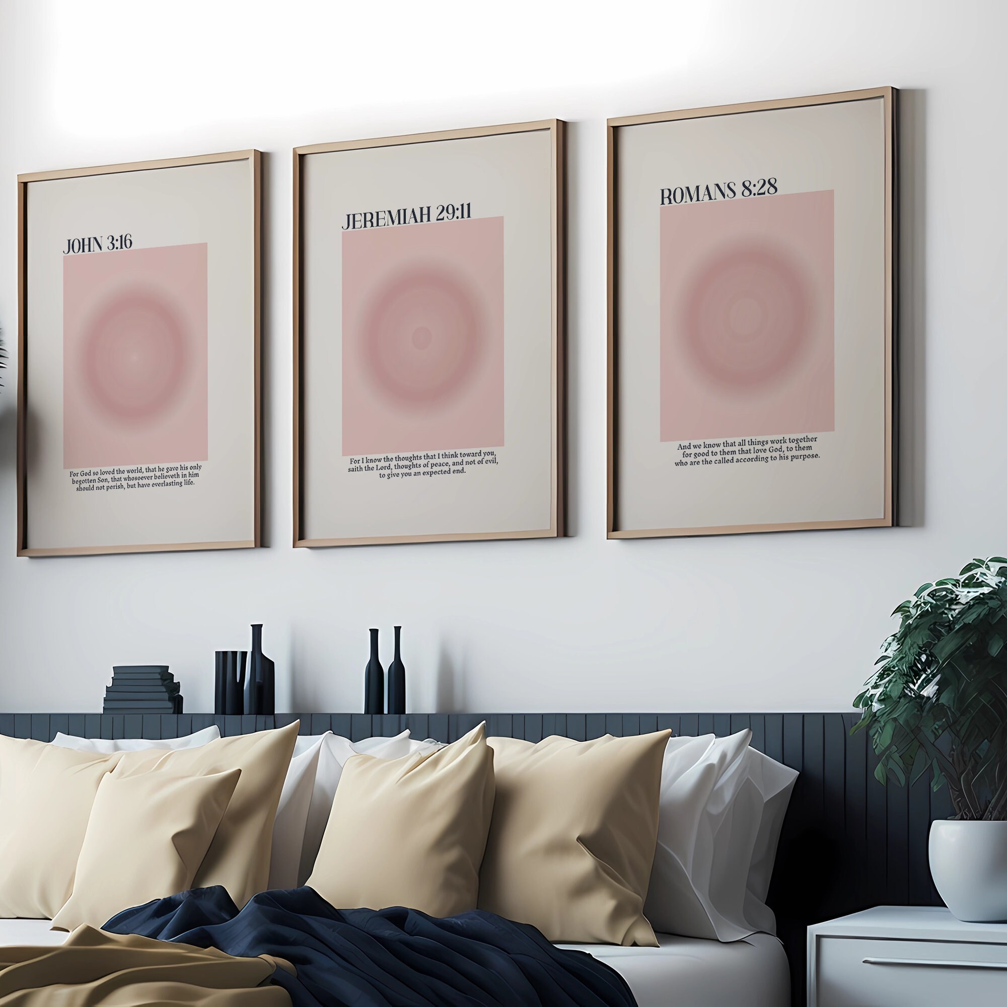 Pink Bible Verse Poster, Set of 3 Pastel Pink Christian Prints, Light ...