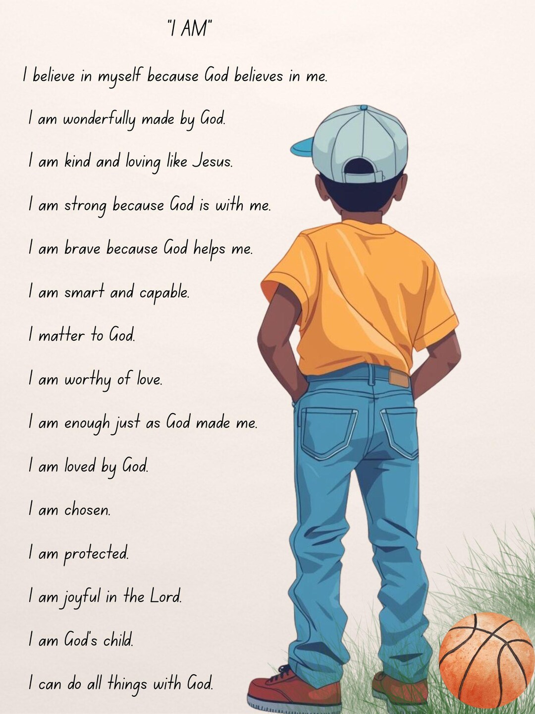 Christian Kids Affirmation Poster | “I Am” Faith-based Wall Art for ...