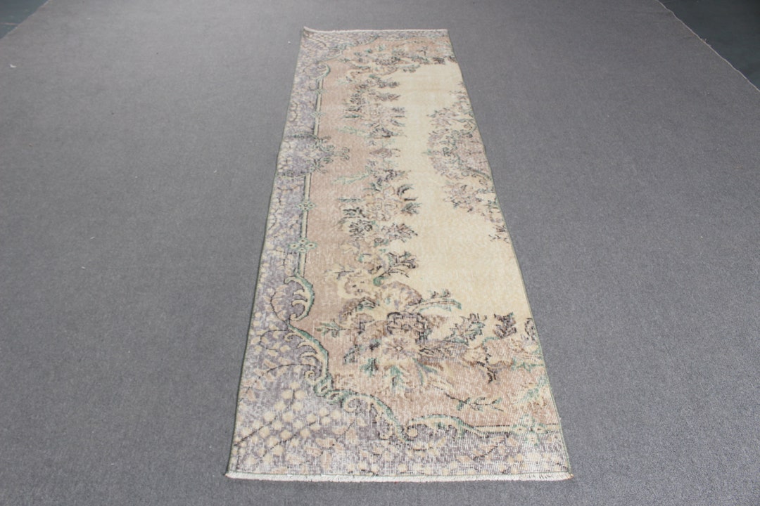 ヴィンテージランナーラグ 77 x 268 cm (2.5 x 8.8 フィート)、トルコ産グレーグラデーションウールラグ - Etsy 日本