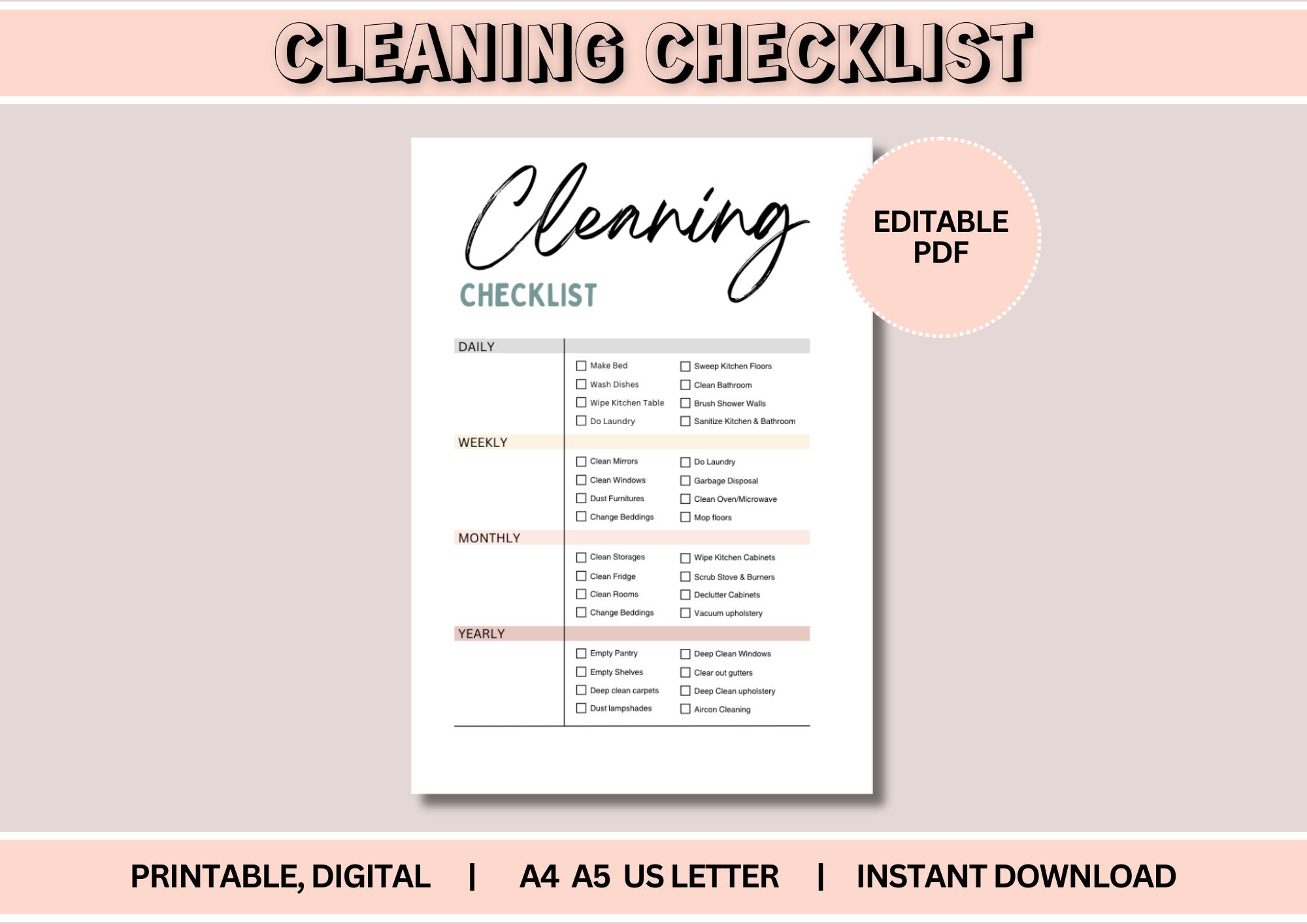 Editable Weekly Cleaning Schedule, Printable, Daily Schedule, to Do ...
