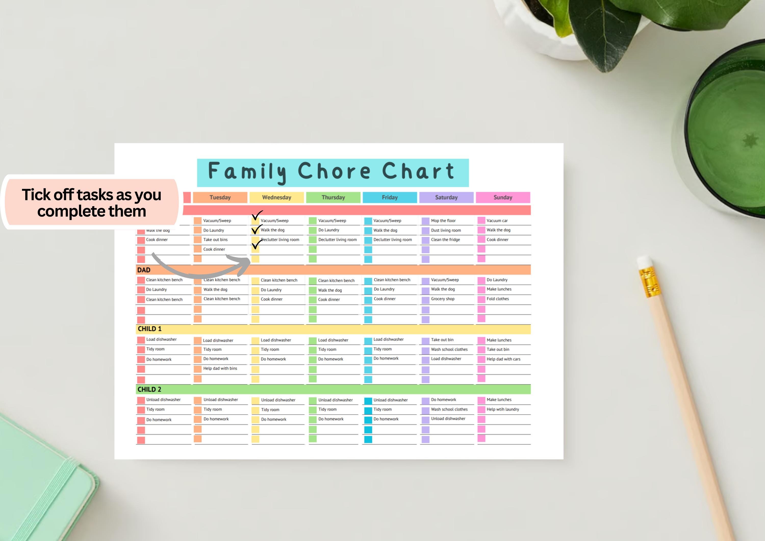 Editable Family Chore Chart for Kids Printable Daily Schedule Checklist ...
