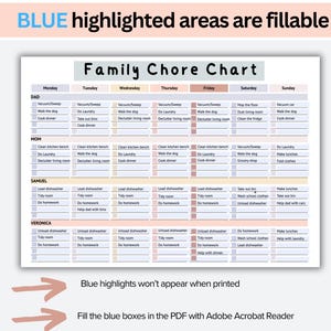 Editable Family Chore Chart for Kids Printable Daily Schedule Checklist ...