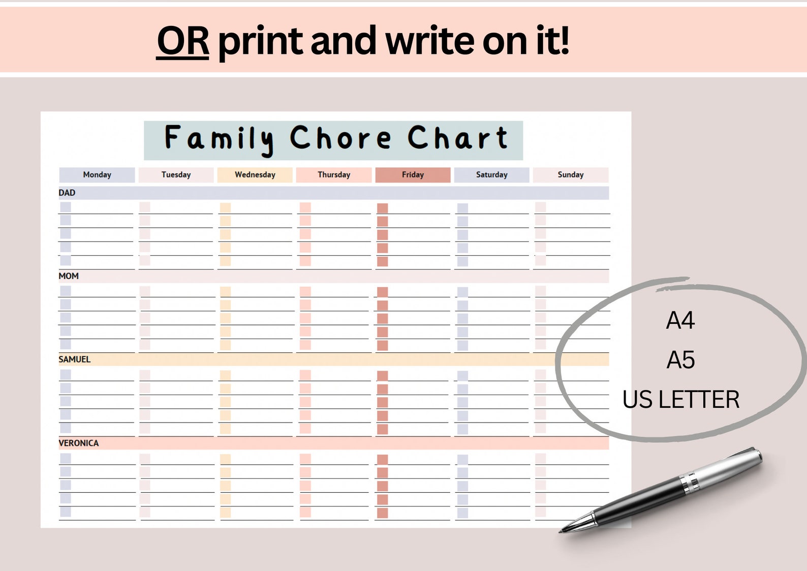 Editable Family Chore Chart for Kids, Printable, Daily Schedule ...
