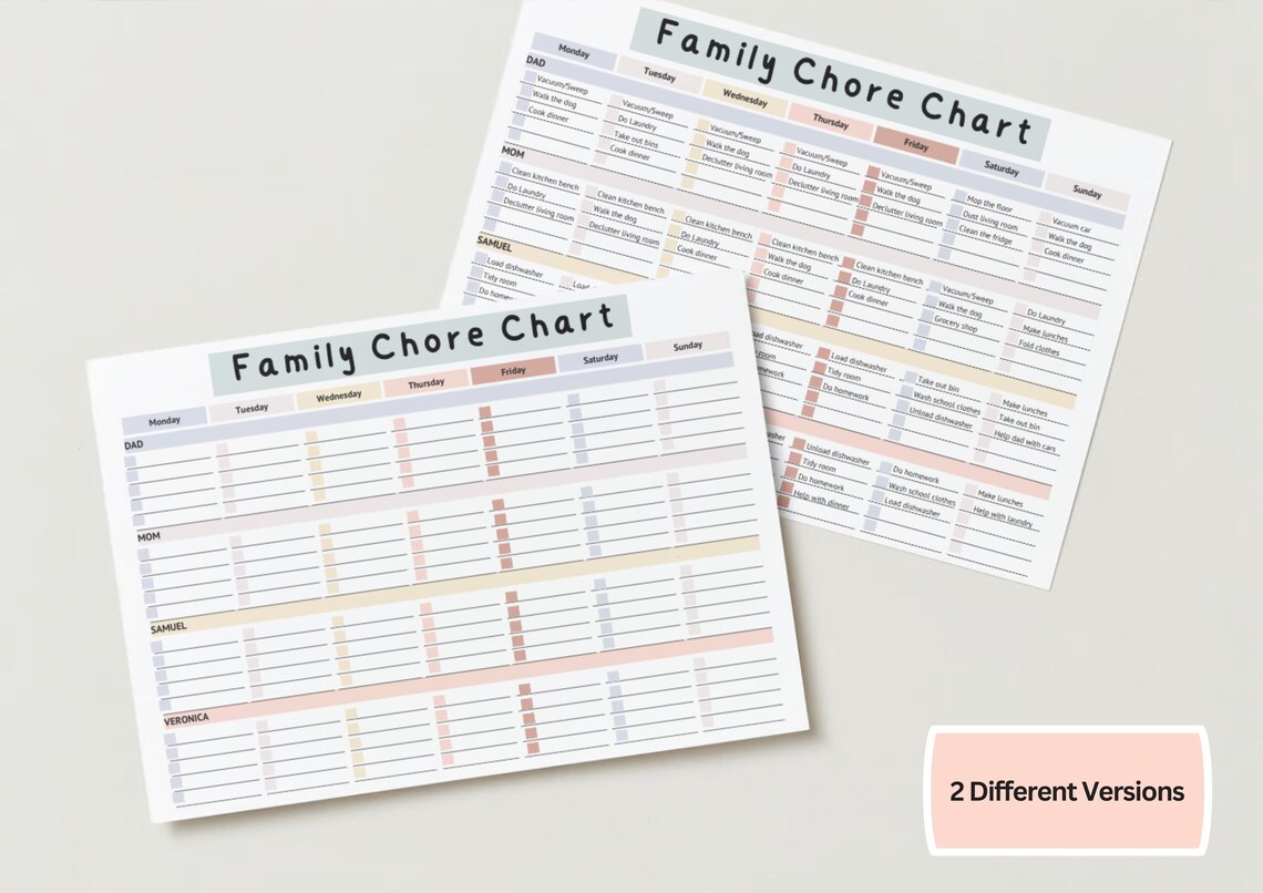 Editable Family Chore Chart for Kids Printable Daily Schedule Checklist ...