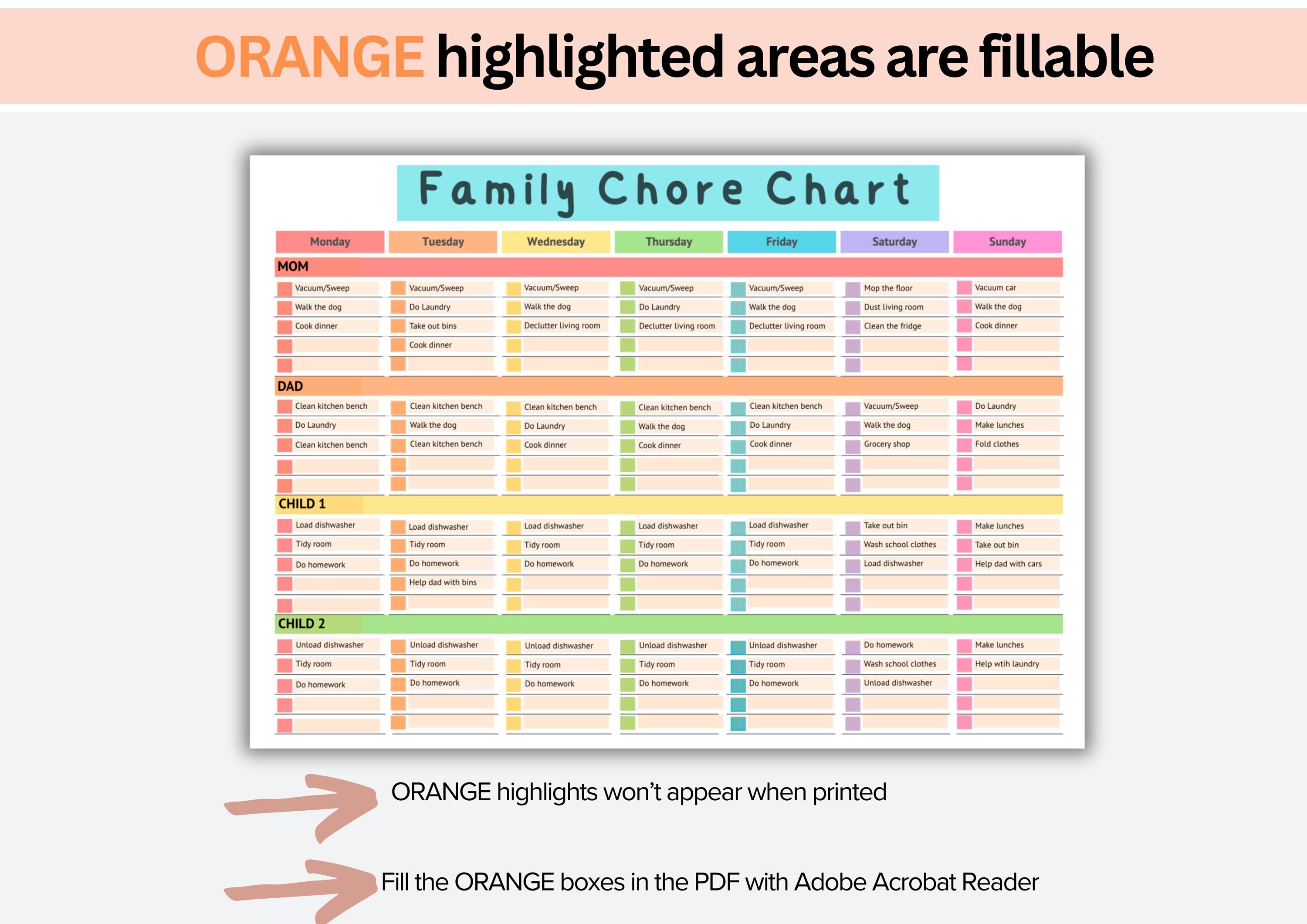 Editable Family Chore Chart for Kids Printable Daily Schedule Checklist ...