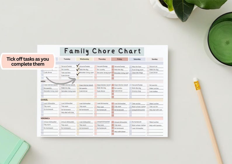 Editable Family Chore Chart for Kids Printable Daily Schedule Checklist ...