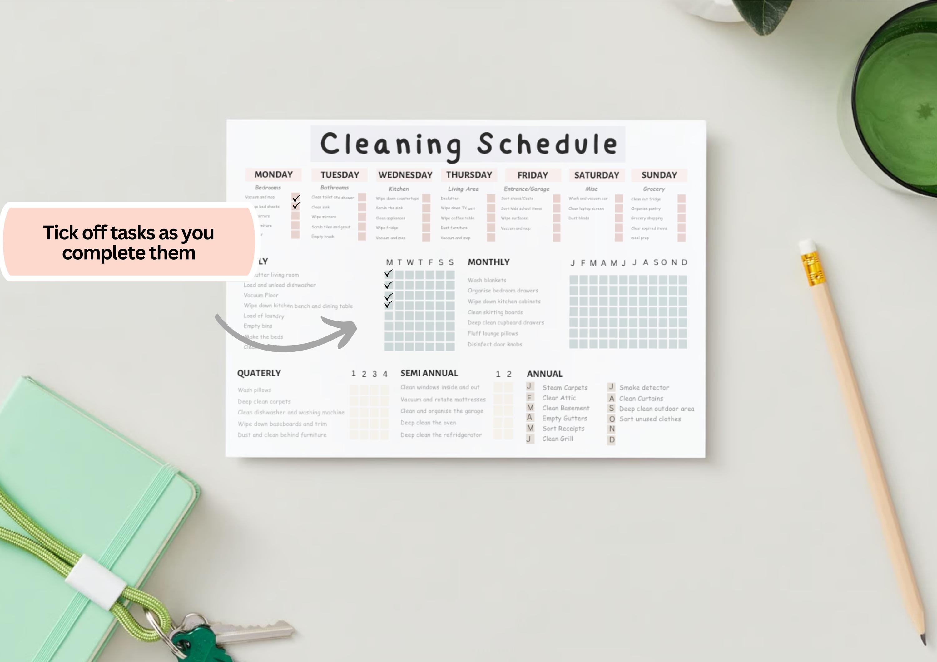 Editable Yearly Cleaning Schedule Printable, Daily Checklist To-dolist ...