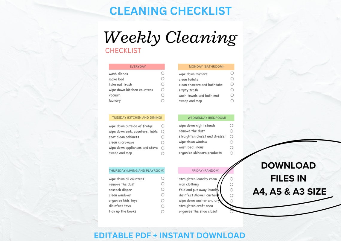 Editable Weekly Cleaning Schedule, Printable, Daily Schedule, to Do List, Cleaning Business, PDF ...