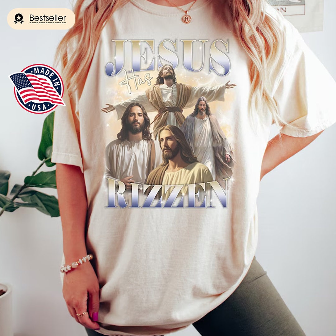 Jesus Has Rizzen Vintage Bootleg Shirt, Retro 90s Graphic Tee, Funny ...