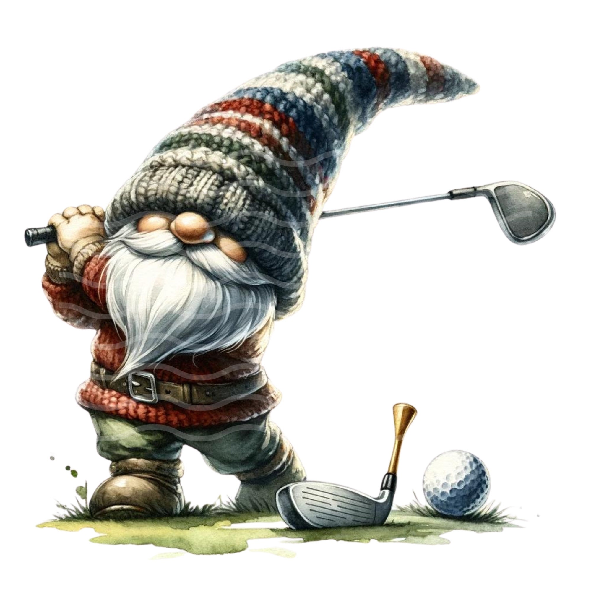 Whimsical Golfing Gnome Clipart - Digital Download, Golf Gnome PNG ...