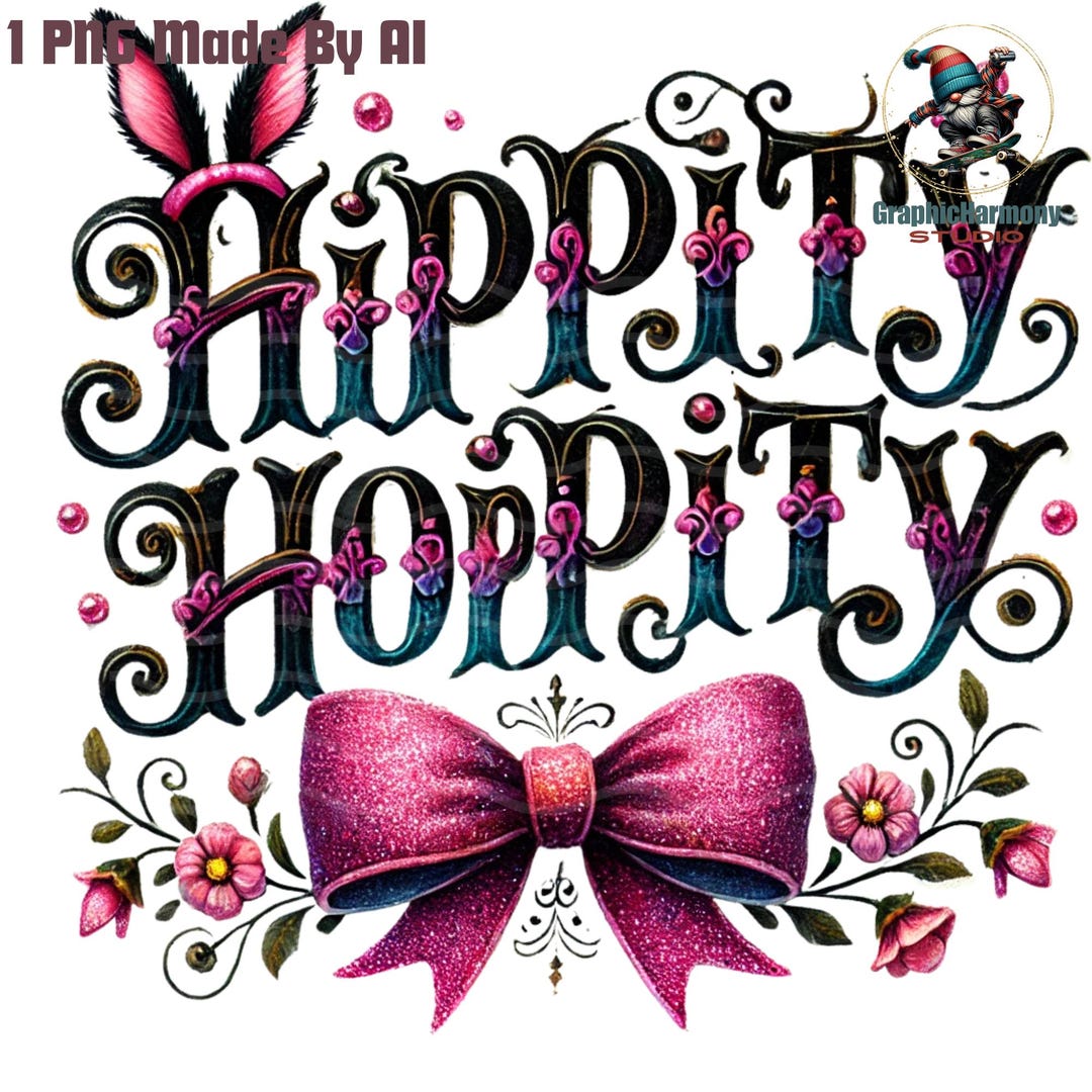 Hippity Hoppity Easter PNG | Cute Bunny Bow Clipart | Pastel Spring ...